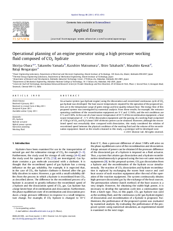(PDF) Operational planning of an engine generator using a high pressure ...