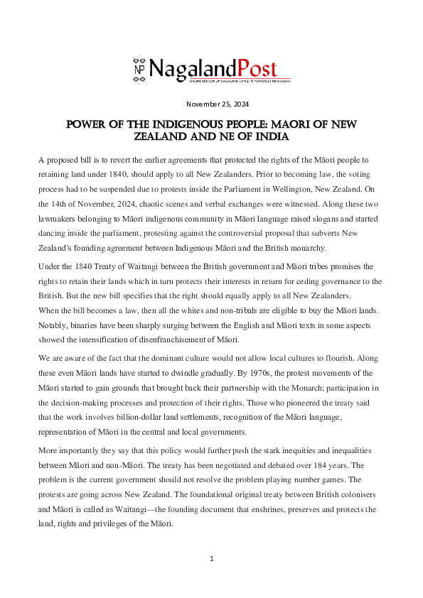 (PDF) Power of the indigenous people: MAori of New Zealand and NE of India