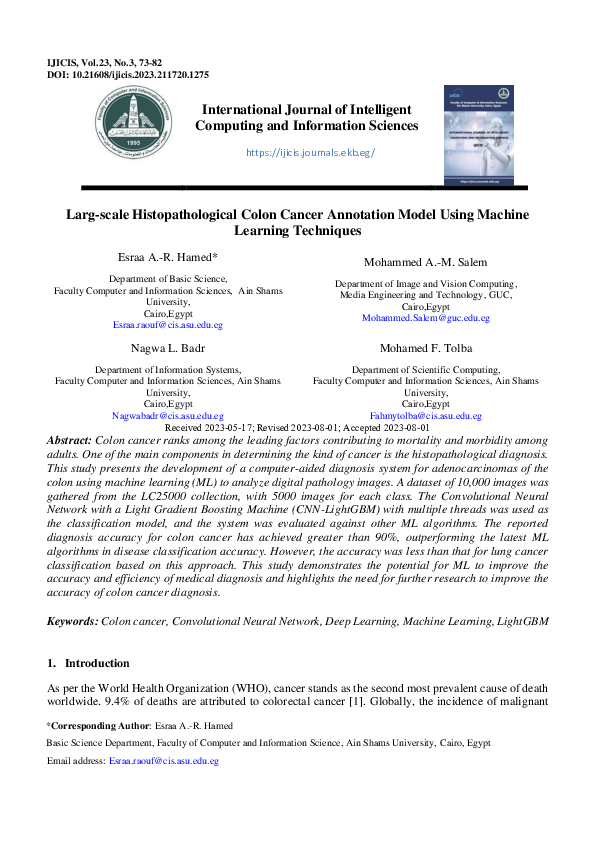 (PDF) Large-scale Histopathological Colon Cancer Annotation Model Using Machine Learning Techniques