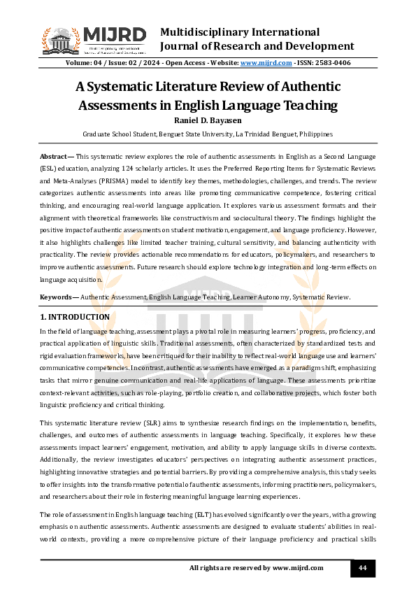 (PDF) A Systematic Literature Review of Authentic Assessments in ...
