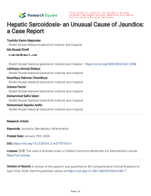 (PDF) Hepatic Sarcoidosis- an Unusual Cause of Jaundice: a Case Report ...