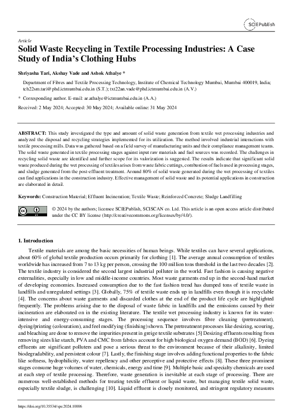 (PDF) Solid Waste Recycling in Textile Processing Industries: A Case ...