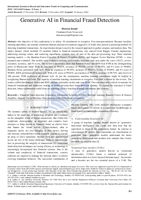 (PDF) Generative AI in Financial Fraud Detection