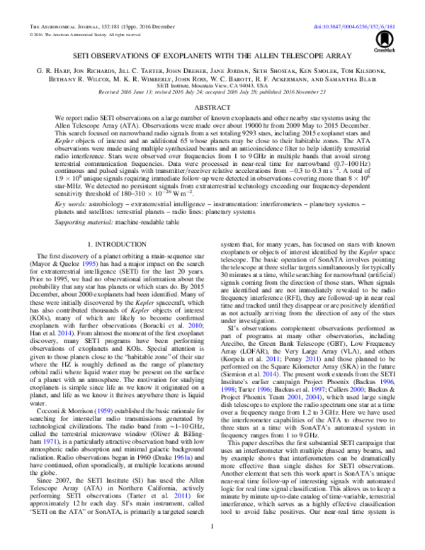 (PDF) Seti Observations of Exoplanets with the Allen Telescope Array