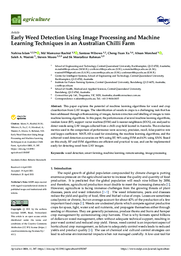 (PDF) Early Weed Detection Using Image Processing and Machine Learning Techniques in an ...