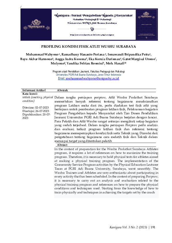 (PDF) Profiling Kondisi Fisik Atlit Wushu Surabaya