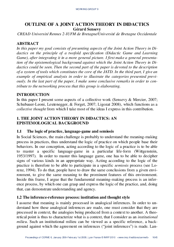 (PDF) Outline of a Joint Action Theory in Didactics