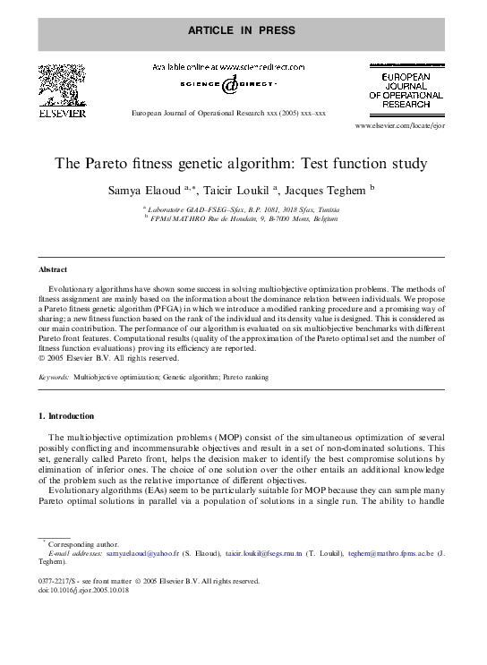 (PDF) The Pareto fitness genetic algorithm: Test function study