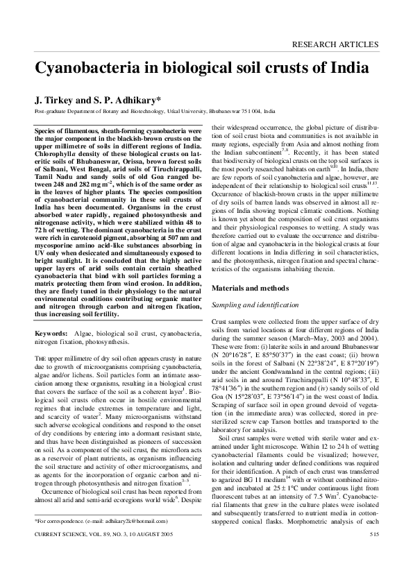 (PDF) Cyanobacteria in biological soil crusts of India