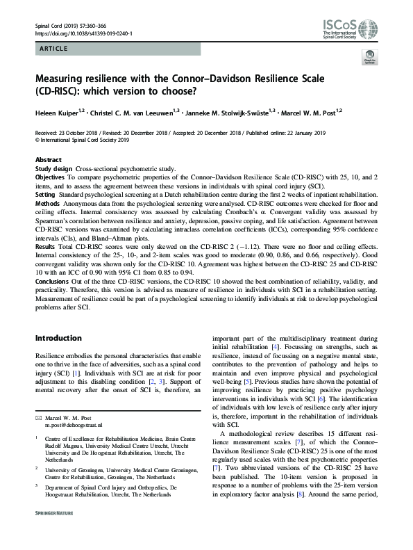 Measuring resilience with the Connor–Davidson Resilience Scale (CD-RISC): which version to choose?