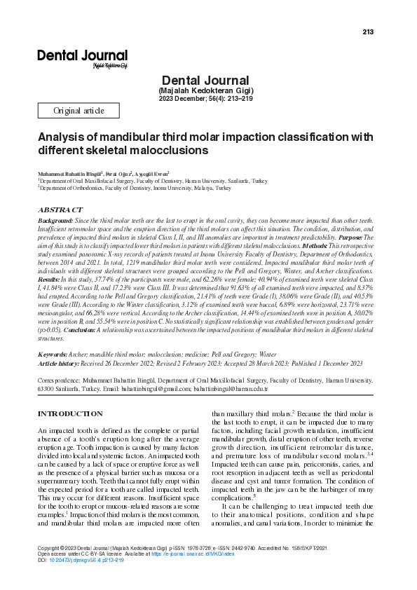 (PDF) Analysis of mandibular third molar impaction classification with ...