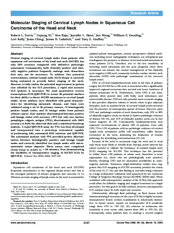 (PDF) Molecular Staging of Cervical Lymph Nodes in Squamous Cell ...