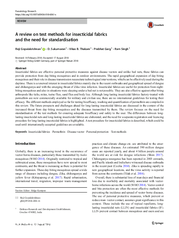 (PDF) A review on test methods for insecticidal fabrics and the need ...