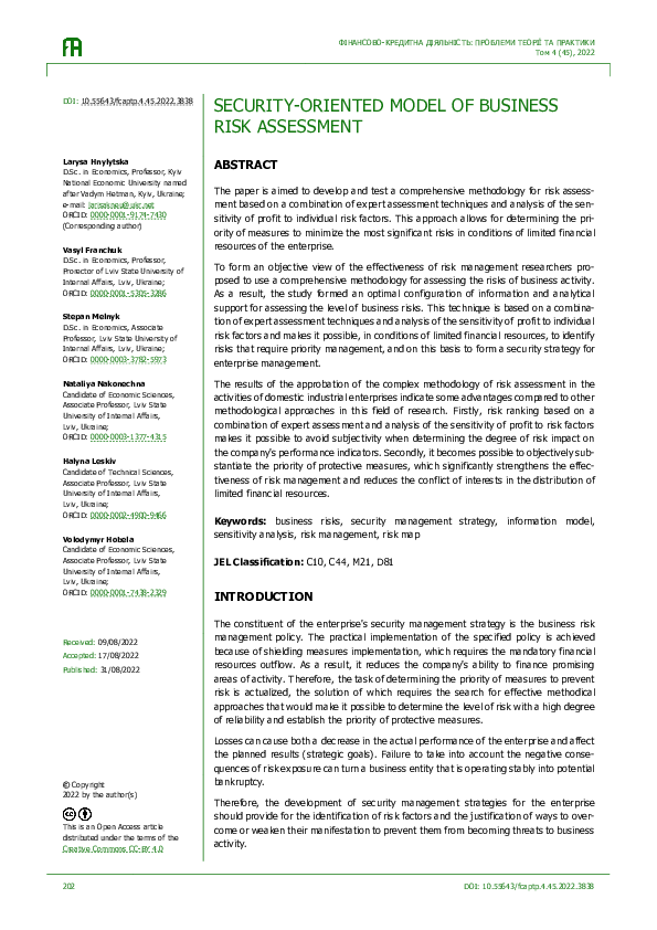 (PDF) Security-Oriented Model of Business Risk Assessment