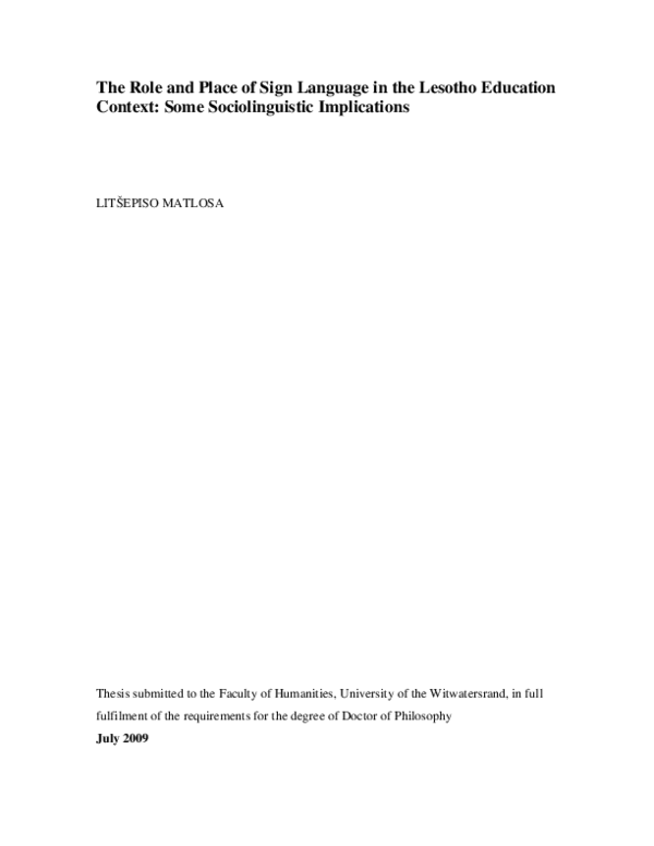 (PDF) The role and place of sign language in the Lesotho education ...