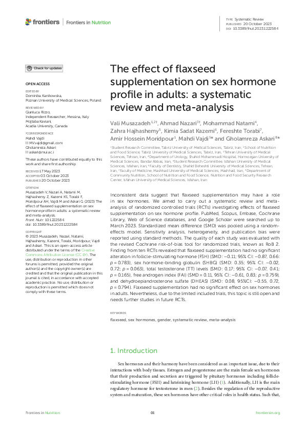 Pdf The Effect Of Flaxseed Supplementation On Sex Hormone Profile In Adults A Systematic