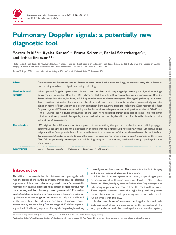 (PDF) Pulmonary Doppler signals: a potentially new diagnostic tool