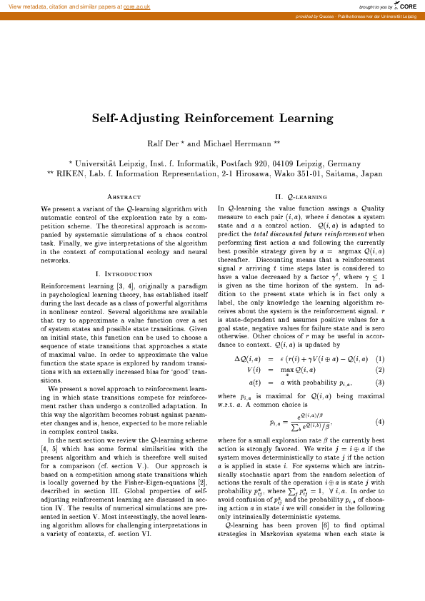 (PDF) Self-adjusting reinforcement learning