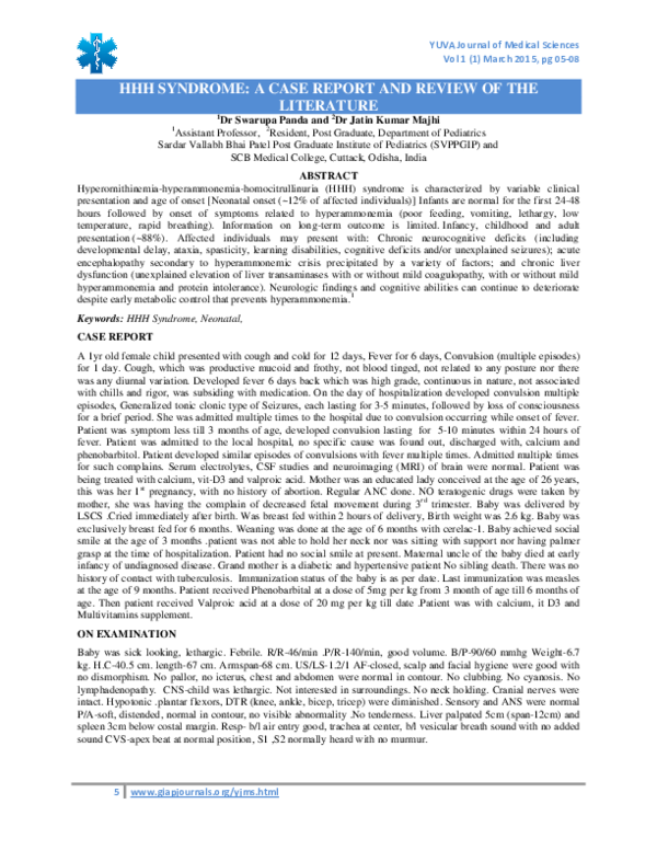 (PDF) HHH Syndrome: A Case Report and Review of the Literature