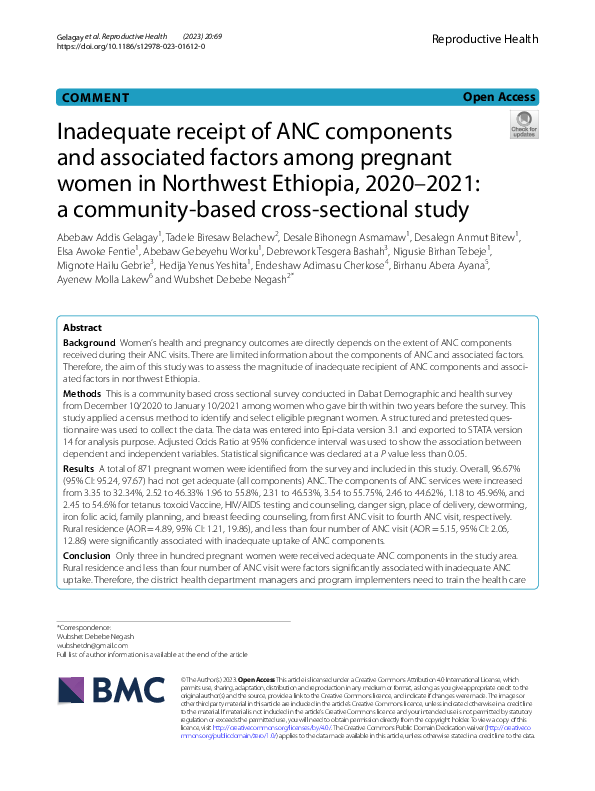 (PDF) Inadequate receipt of ANC components and associated factors among ...