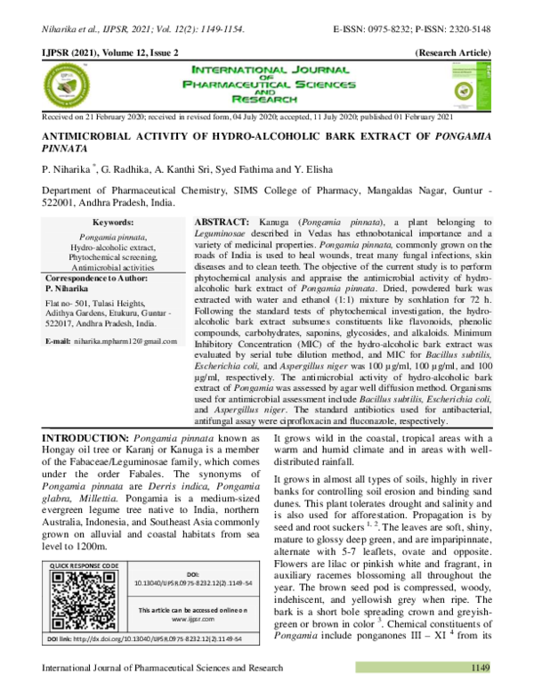 (PDF) ANTIMICROBIAL ACTIVITY OF HYDRO-ALCOHOLIC BARK EXTRACT OF ...