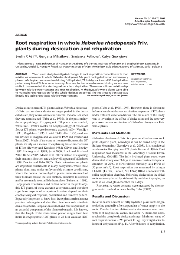 (PDF) Root respiration in whole Haberlea rhodopensis Friv. plants ...
