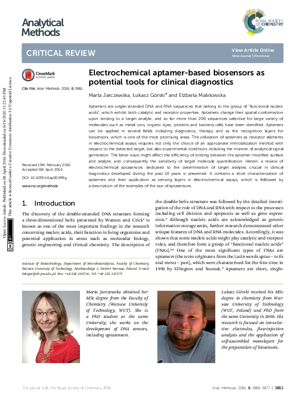(PDF) Electrochemical aptamer-based biosensors as potential tools for ...