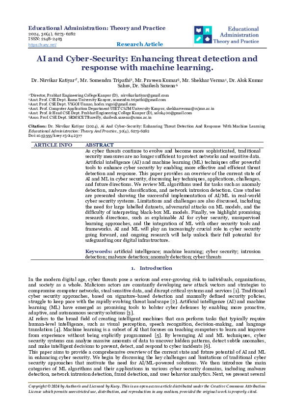 (PDF) AI and Cyber-Security: Enhancing threat detection and response with machine learning