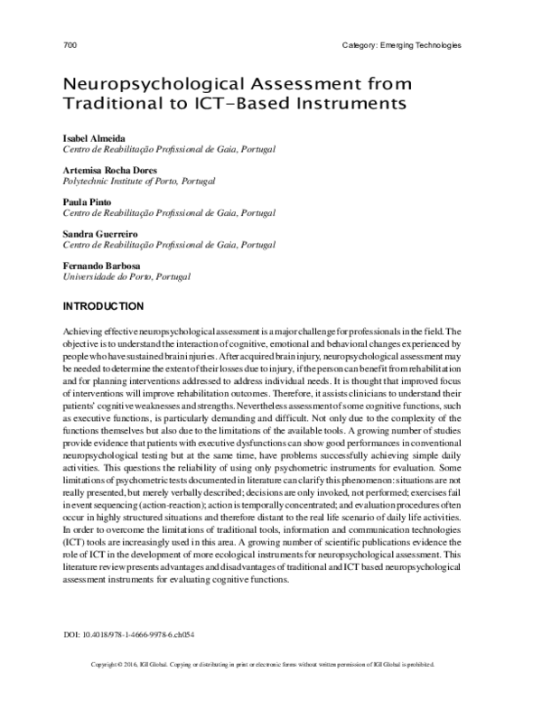 (PDF) Neuropsychological Assessment from Traditional to ICT-Based ...