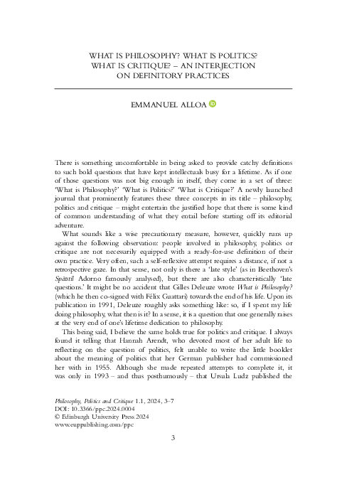(PDF) What is philosophy ? What is politics ? What is critique ? An ...