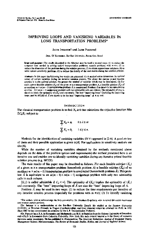(PDF) Improving loops and vanishing variables in long transportation ...