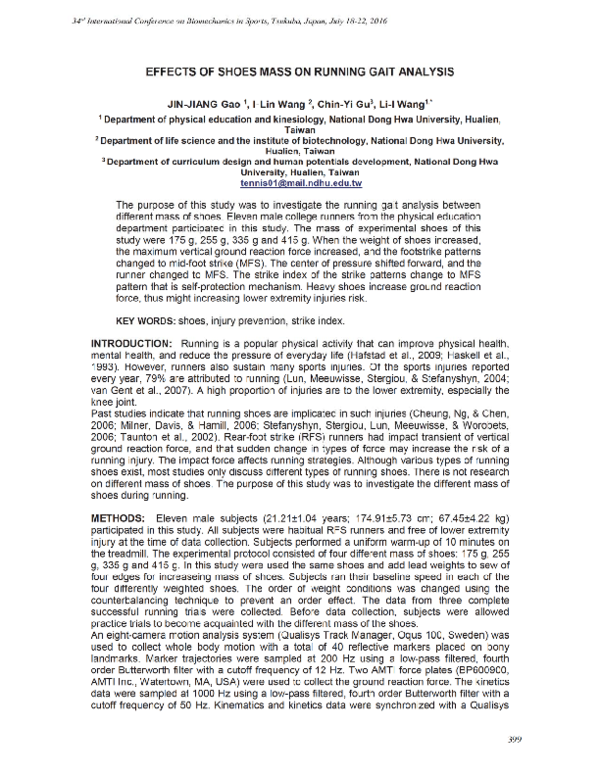 (PDF) Effects of Shoes Mass on Running Gait Analysis