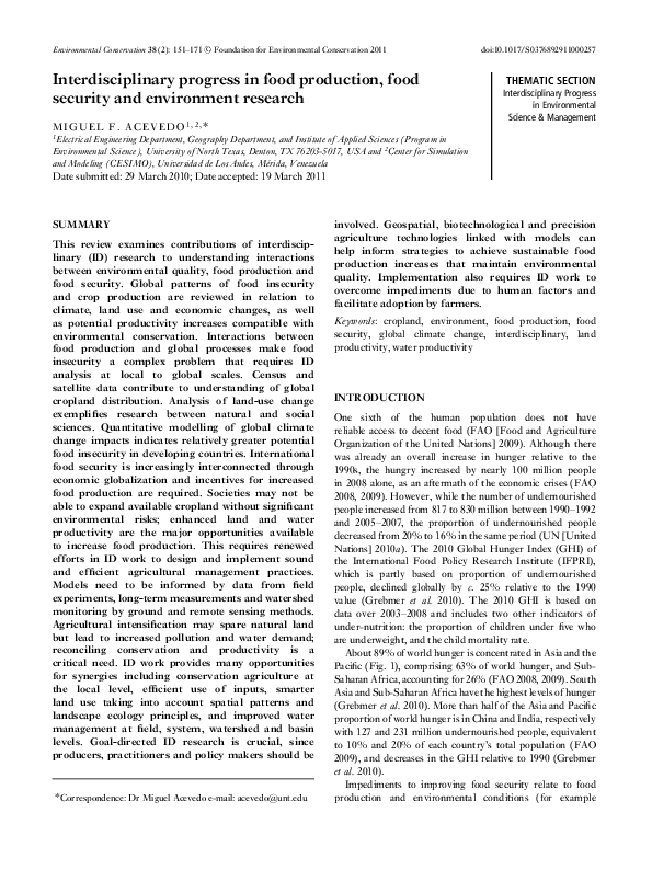 (PDF) Interdisciplinary progress in food production, food security and ...