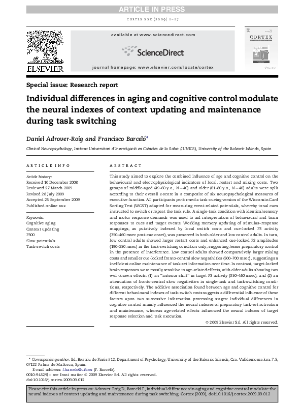 (PDF) Individual differences in aging and cognitive control modulate the neural indexes of ...