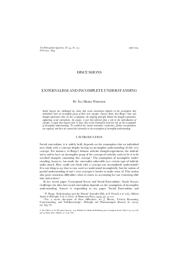 (PDF) Externalism and Incomplete Understanding