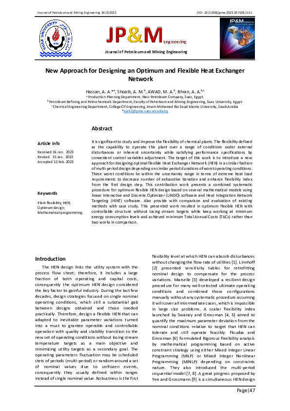 (PDF) New Approach for Designing an Optimum and Flexible Heat Exchanger Network