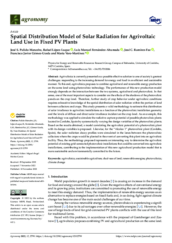 (PDF) Spatial Distribution Model of Solar Radiation for Agrivoltaic ...