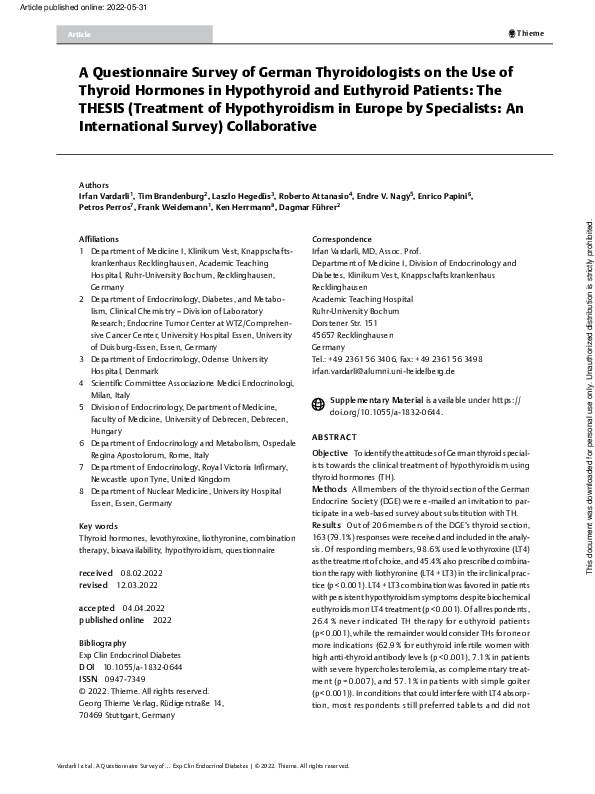 (PDF) A Questionnaire Survey of German Thyroidologists on the Use of ...