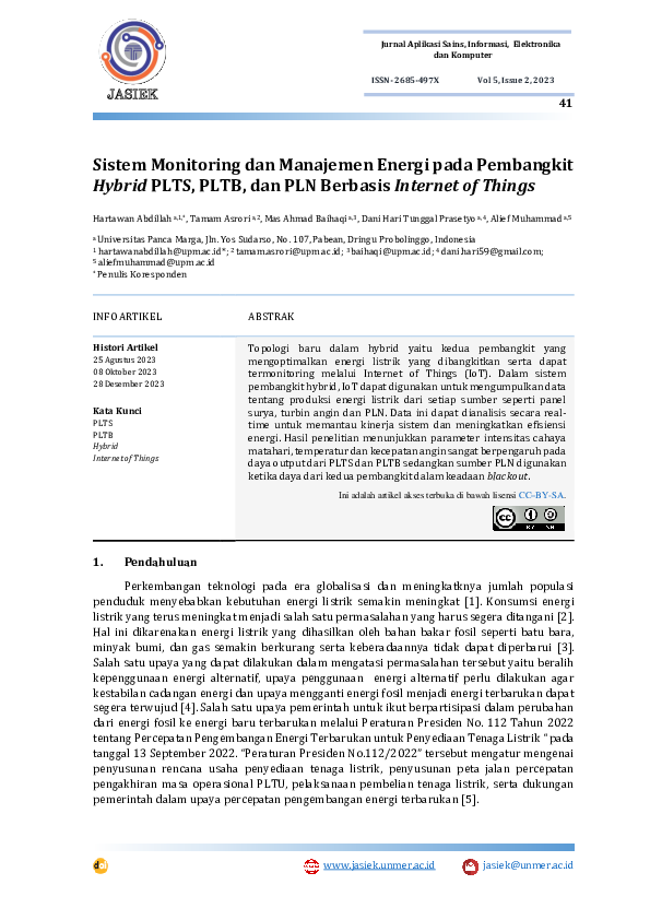 (PDF) Sistem Monitoring dan Manajemen Energi pada Pembangkit Hybrid PLTS, PLTB, dan PLN berbasis ...