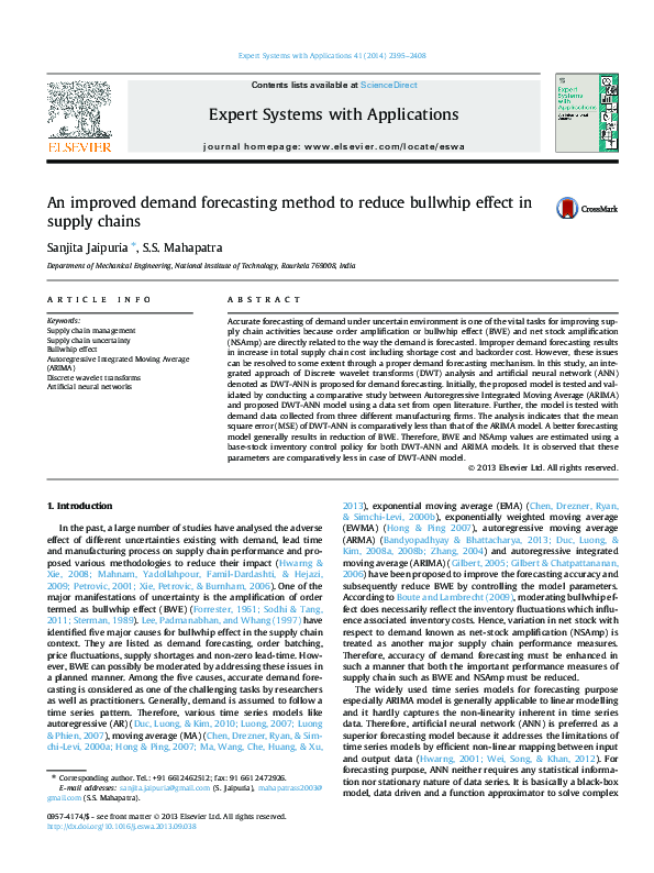 (PDF) An improved demand forecasting method to reduce bullwhip effect ...