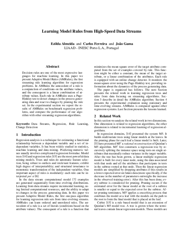 (PDF) Learning model rules from high-speed data streams