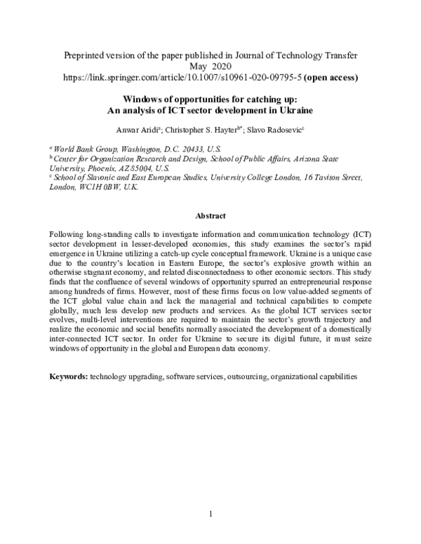 (PDF) Windows of opportunities for catching up: an analysis of ICT ...