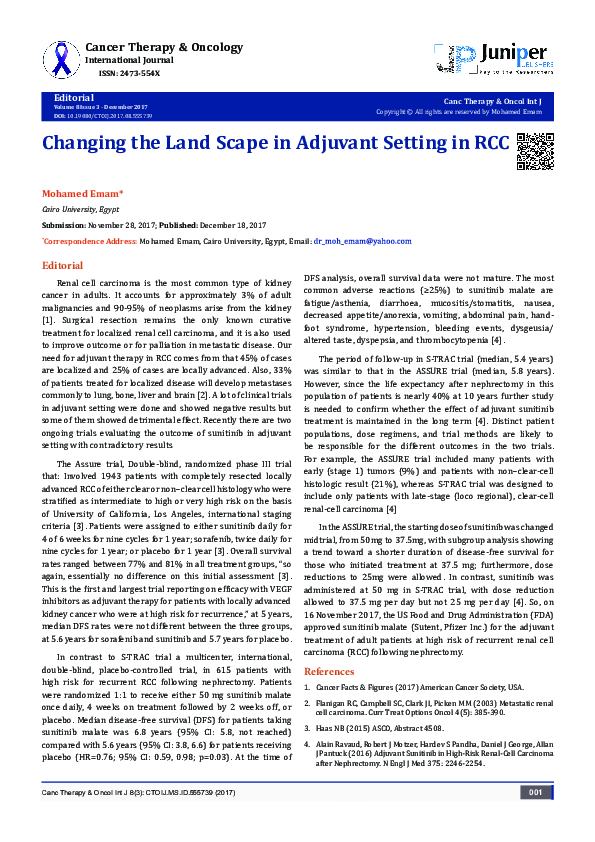 (PDF) Changing the Land Scape in Adjuvant Setting in RCC