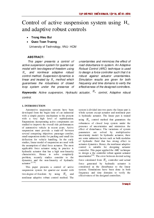 (PDF) Control of active suspension system using H∞ and adaptive robust ...