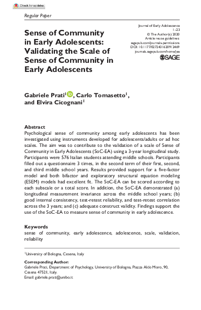 (PDF) Sense of Community in Early Adolescents: Validating the Scale of ...