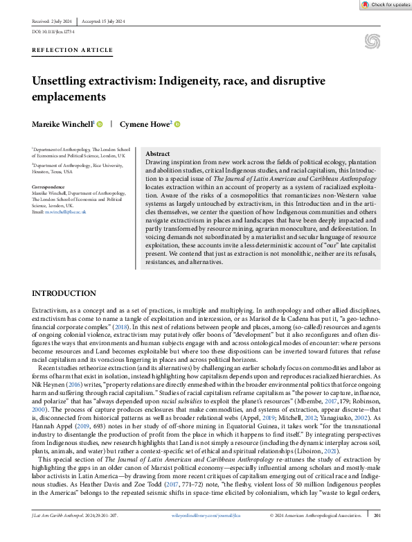(PDF) Unsettling Extractivism: Indigeneity, Race, and Disruptive ...