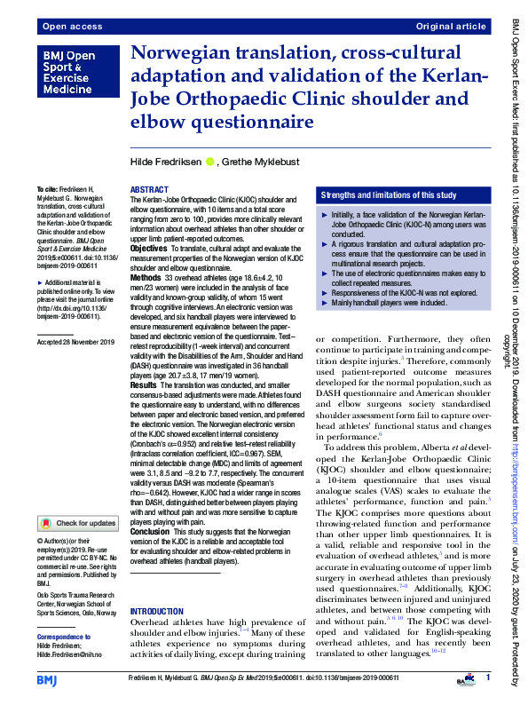 (PDF) Norwegian translation, cross-cultural adaptation and validation ...