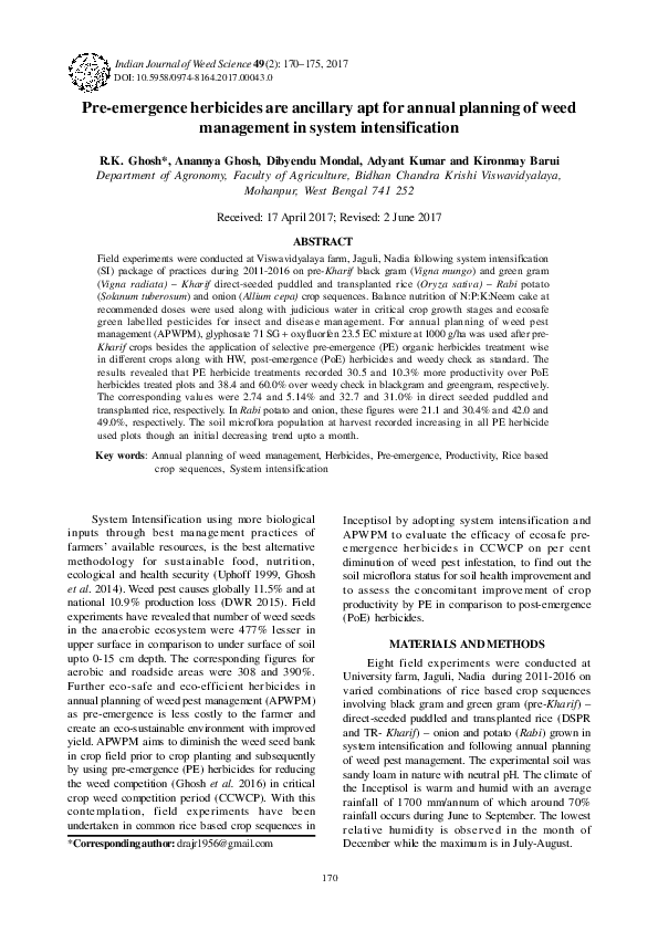 (PDF) Pre-emergence herbicides are ancillary apt for annual planning of ...