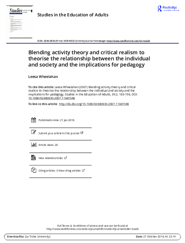 (PDF) Blending activity theory and critical realism to theorise the ...