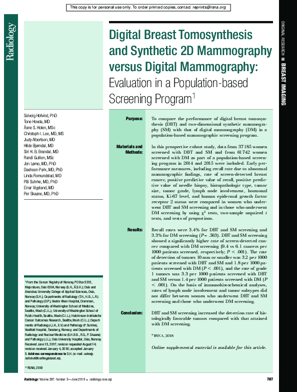 (PDF) Digital Breast Tomosynthesis and Synthetic 2D Mammography versus Digital Mammography ...